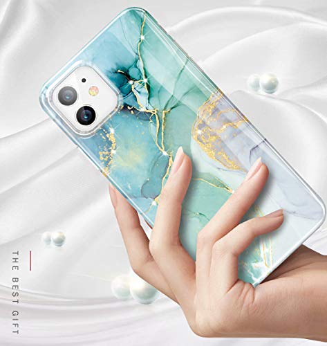 luolnh Gold Glitter Sparkle Case Compatible with iPhone 12 and iPhone 12 Pro 6.1 Inch (2020 Release) Marble Design Shockproof Soft Silicone Rubber TPU Bumper Cover Skin Phone Case-Abstract Mint