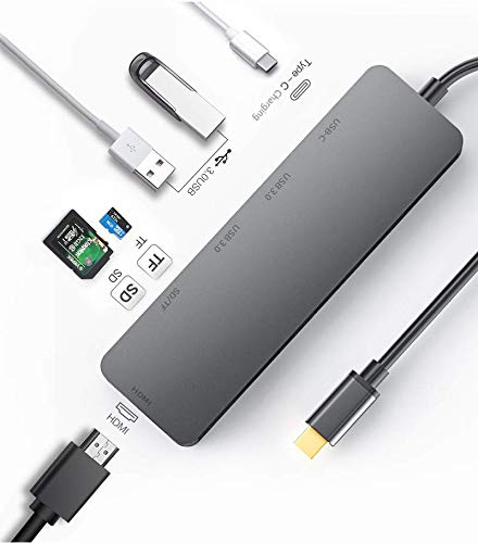 6 in 1 USB USB C Hub Multiport Adapter Must Accessory for New MacBook PRO Really Light Sanring Converter with 4K HDMI Output, 2 USB 3.0 Holes, Power Delivery Pd Type C Charging Port, SD/TF Slot