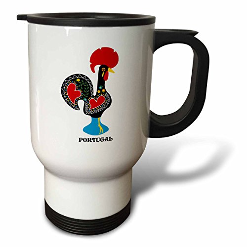 3dRose " The Black Portuguese Rooster or Galo De Barcelos Stainless Steel" Travel Mug, 14 oz, Multicolor