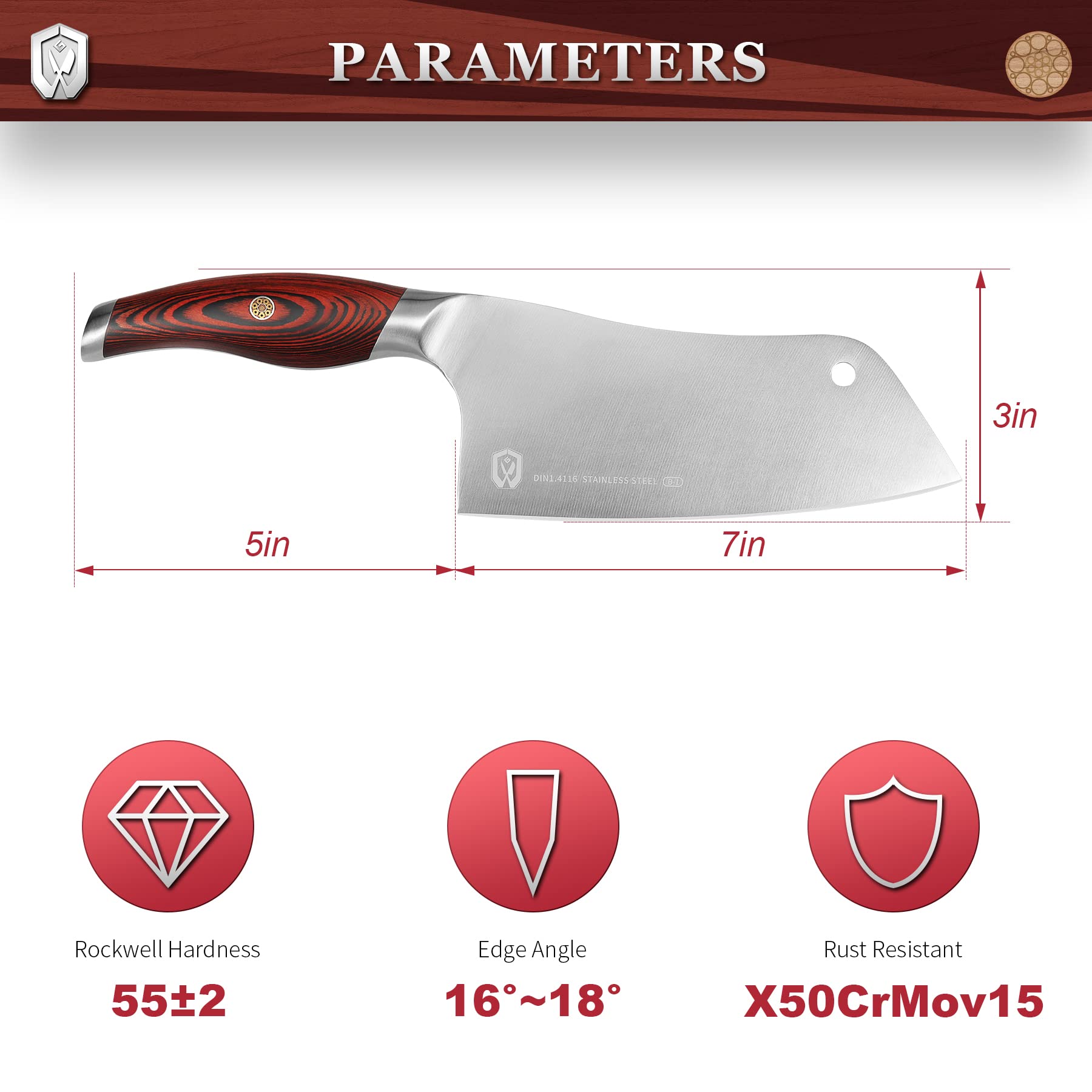 Meat Cleaver, GRANDKKNIFE Cleaver Knife High Carbon Stainless Steel Chef Knife Multipurpose Vegetable Knife for Kitchen and Restaurant