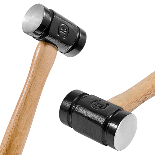 36 oz Rounding Hammer Blacksmith Bladesmith Forge Engineer Drilling Hammer Handmade Knife Making Metal Working Forging Farrier Tool Flat Round Face with Wooden Handle Steel Head