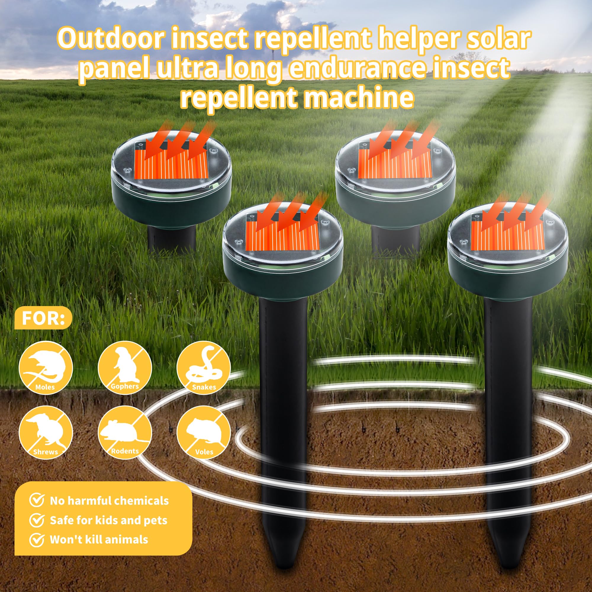 10 PK Mole Upgrade Solar Repellent for Lawns Gopher Repellent Ultrasonic Powered Mole Repellent Deterrent Snake Repeller Mole Repellent Outdoor Lawns Yard Garden