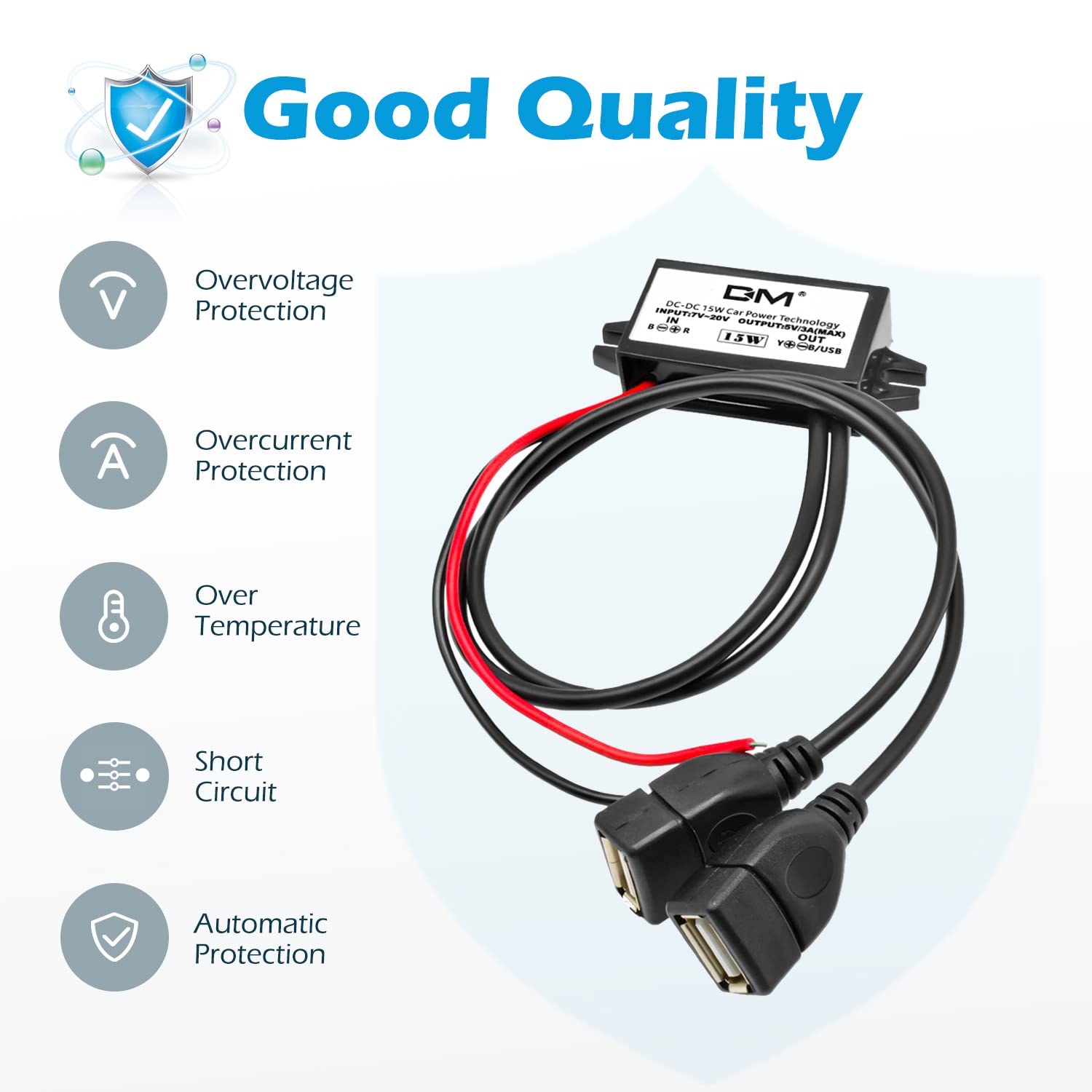2-Pack 12V to 5V USB, Aideepen DC 12V 20V to 5V USB Adapter DC 12v to USB DC Buck Converter Module DC to DC Car Power Converter(Dual USB)
