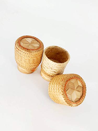 2 Sets of Mini Basket Size 8x8x11 cm. Handwoven Handmade Sticky Rice Serving Basket from Natural Bamboo