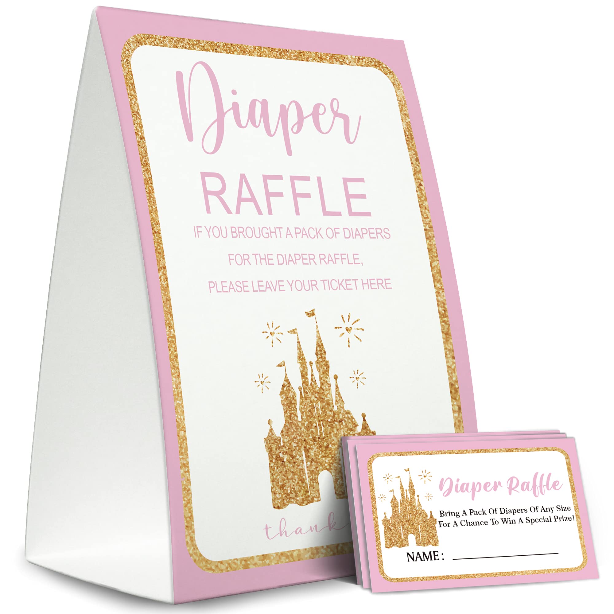 Diaper Raffle Sign,Diaper Raffle Baby Shower Game Kit (1 Standing Sign + 50 Guessing Cards),Baby Showers Decorations,Card for Baby Shower Game to Bring a Pack of Diapers-N16