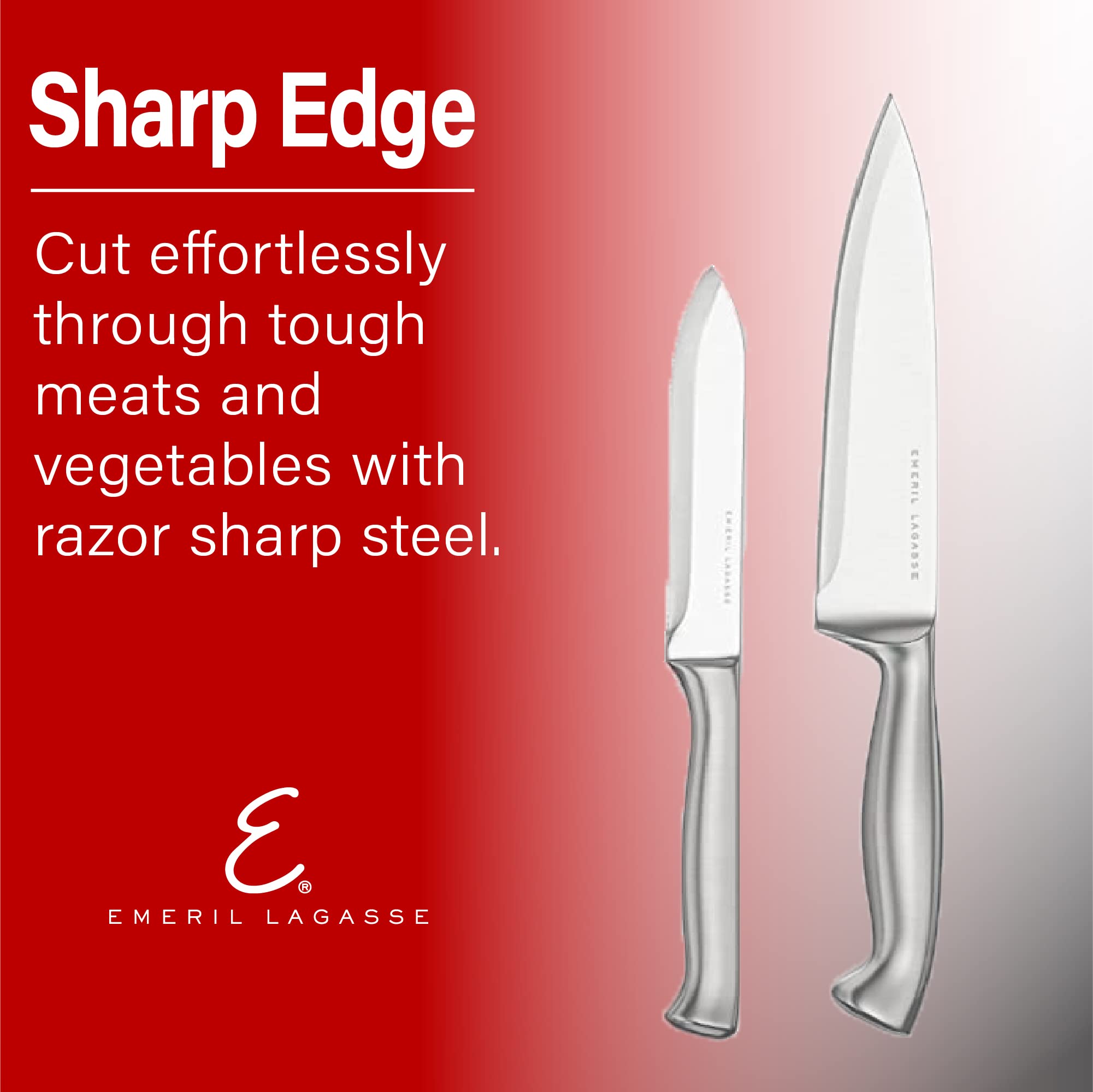 Emeril Lagasse 3-Piece Stainless Steel Kitchen Knives Set - 8β Chef Knife, 5" Utility Knife, & 3.5" Paring Knife - Slice Fruit & Meat Effortlessly