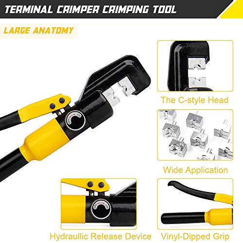 10 Ton Hydraulic Hand Crimper Tool Set for Stainless Steel Cable Railing Fittings, Crimps 1/8" to 3/16", Cable Crimping Tool with 9 Pairs of Dies