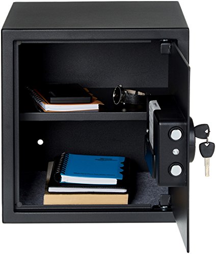 Amazon Basics Steel Home Security Safe with Programmable Keypad Lock, Secure Documents, Jewelry, Valuables, 1.2 Cubic Feet, Black, 13" x 13" x 14.2"
