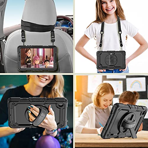 Herize Case Compatible with Samsung Galaxy Tab A7 Lite 2021 with Screen Protector | Heavy Duty Case SM-T225/T220 | Full Body Shockproof Sturdy Rugged Rubber Protective Case W/Hand Strap Shoulder Strap