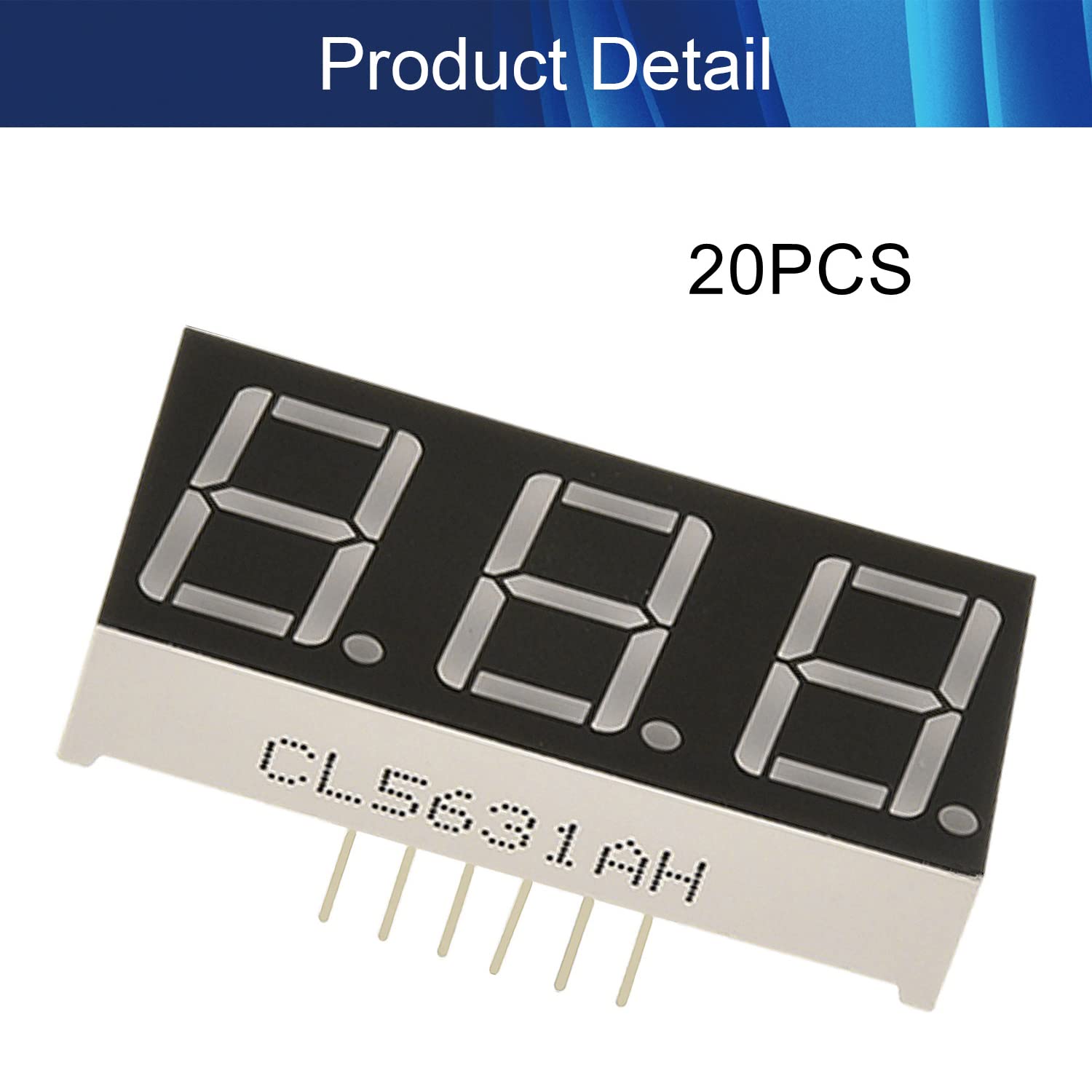 Bettomshin 20Pcs LED Digital Tube Common Cathode 12 Pin 3 Bit 1.48 x 0.75 x 0.31inch(LxWxH) 0.56" Red Display Digital Tube 5631A