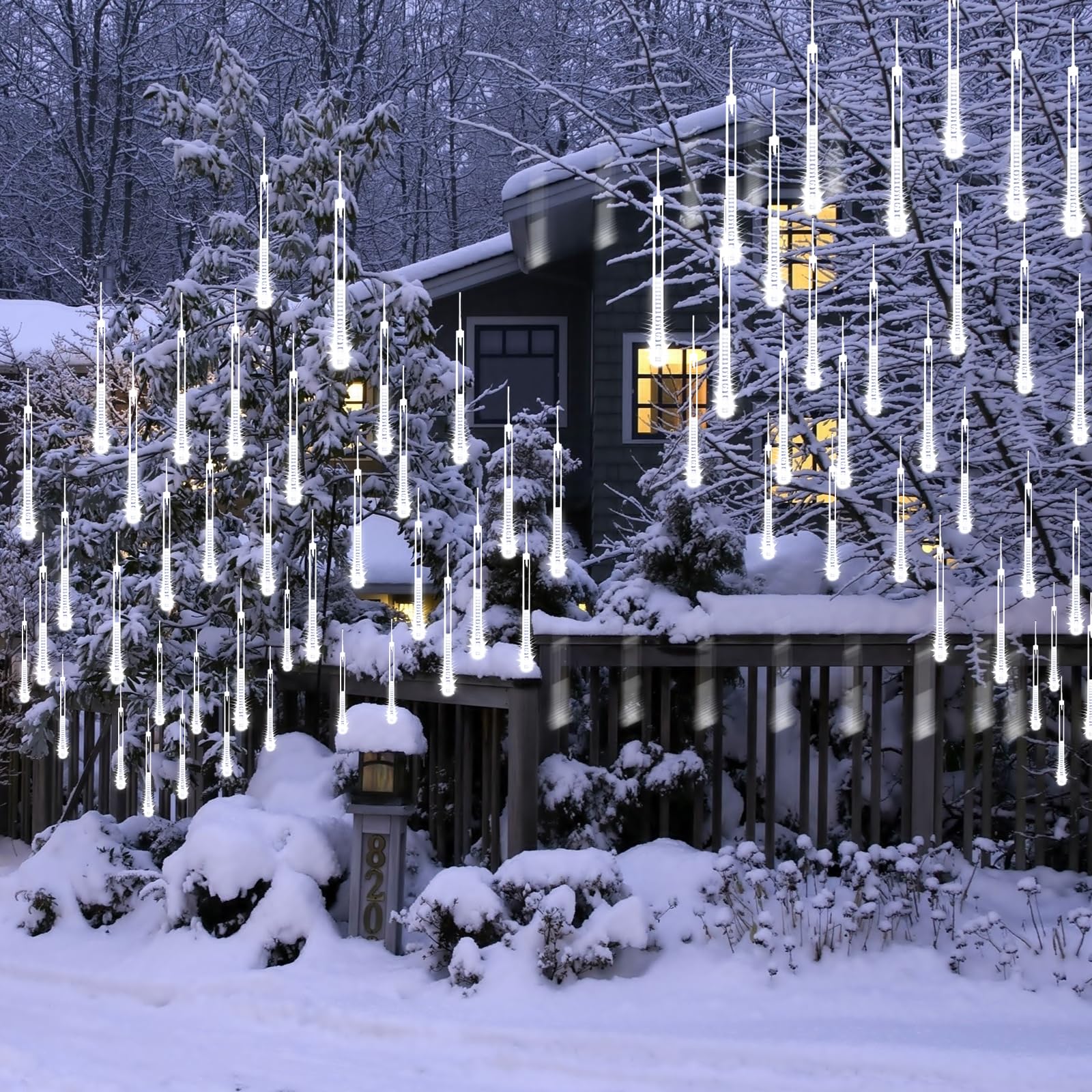 2-Pack Christmas Decorations Lights Outdoor, Total 384LED Meteor Shower Lights Rain Drop Lights 30cm 16 Tubes Indoor Outdoor Snow Cascading String Lights for Xmas Tree Roof Party Garden (Cool White)