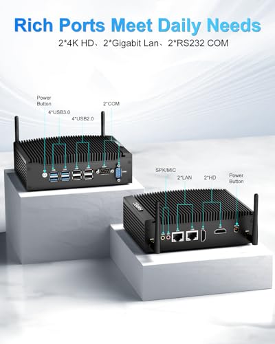 FANPEEC Fanless Mini PC Core i3 6157U, Industrial PC Windows 10 Pro 64GB RAM 512GB SSD 1TB HDD, WiFi 5, BT 4.2, 8 x USB 2.0, 2 x Ethernet Ports, 2 x HD Mini Desktop Computers