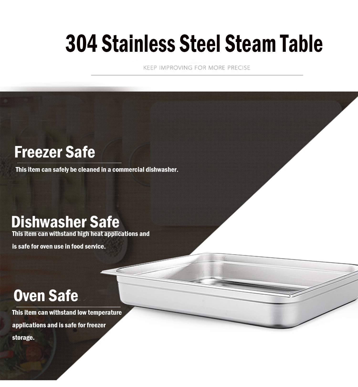 4" Deep Steam Table Pan Full Size, Kitma 14 Quart Stainless Steel Anti-Jam Standard Weight Hotel GN Food Pans - NSF (20.87"L x 12.8"W) - 6 Pack