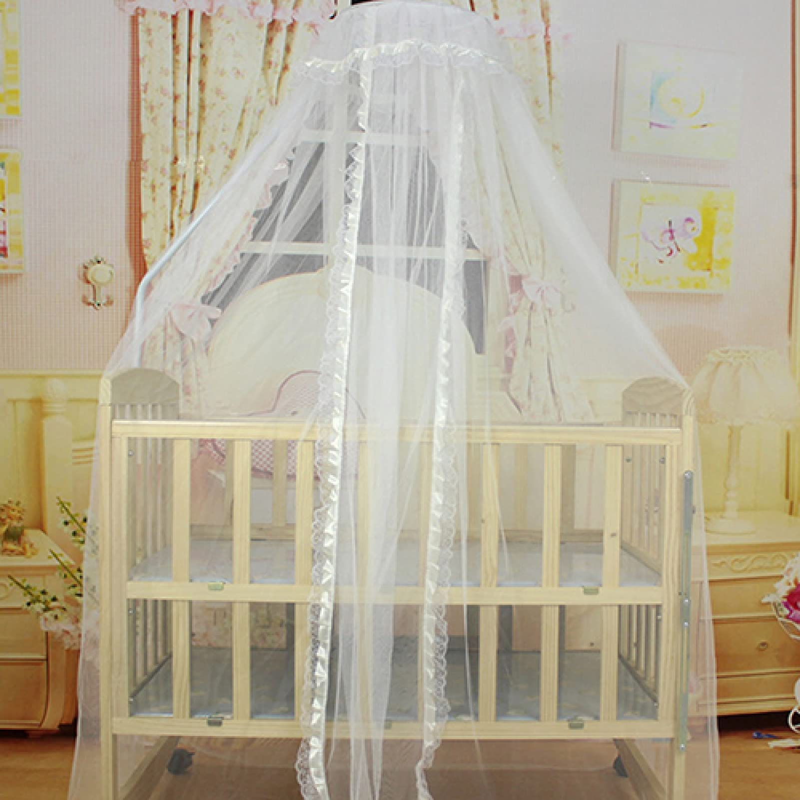 HEVIRGO Bed Canopy Mosquito Net, Hanging Travel Netting Curtains, Play Tent Bedding, Baby Bed Mesh Dome Curtain Mosquito Net Durable Toddler Crib Cot Canopy Bed Net - Beige