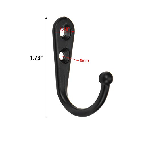 Bitray Wall Mounted Robe Hook Single Coat Hanger, 12PCS Two Hole Coat Hooks Zinc Alloy Antique Hook Single Hook with Screws (1.73" x 1.18", Black)