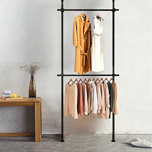 2 Tier Closet Organizer Metal Garment Rack Portable Clothes Hanger Storage Shoes Rack Organizer Black