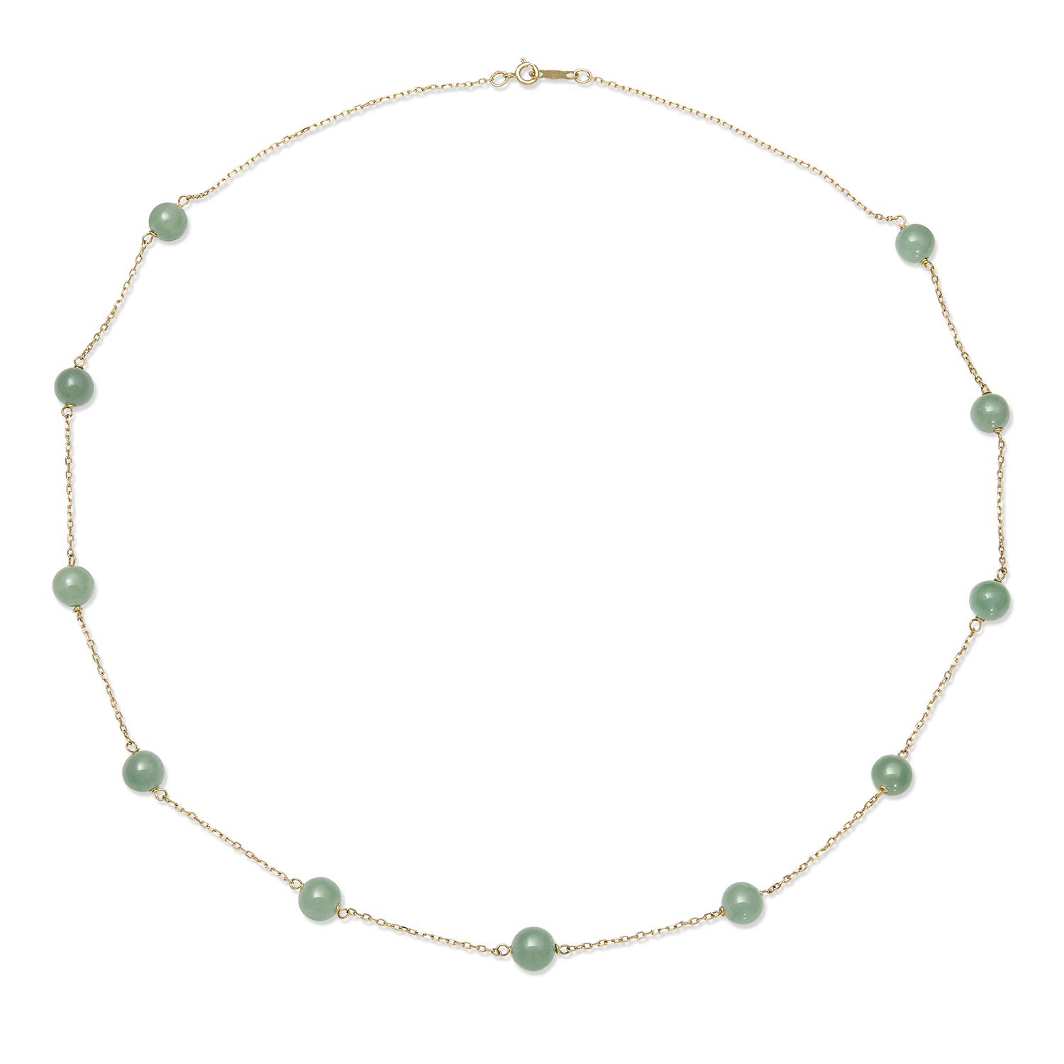 10k Yellow Gold Natural Jade Station Chain Necklace, 18"