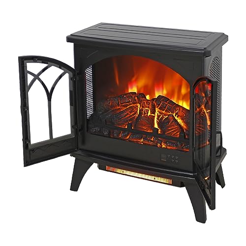 23.7 Inch 3D Infrared Electric Stove Heater, Free-Standing Infrared Fireplace, LED Light Source, 1500W, 5018BTU, Overheating Protection, Remote, Timer, Black, BOJATU