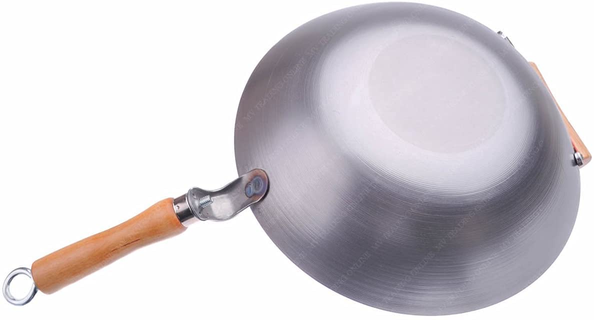 14 Inches Carbon Steel Wok with Helper Handle (Flat Bottom), 14 Gauge Thickness, USA Made
