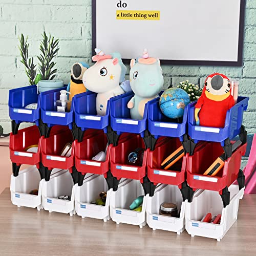 AERCANA Wall Mounted Hanging Bins Plastic Stackable Storage Bins Parts Storage Organizer Garage Storage Bins for long parts(Blue, L10.6 inch*W5.5 inch*H5 inch)