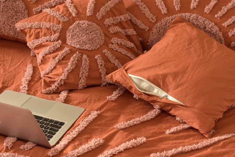100% Cotton Ultra Luxury Tufted Duvet Cover Set, Elegant Tufted Duvet Cover Set with Stylish Textured Design (Rust, Queen 90" x 90")
