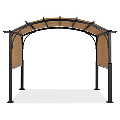 ABCCANOPY Outdoor Pergola 10'x10', Arched Patio Pergola with Retractable Sun Shade, Beige