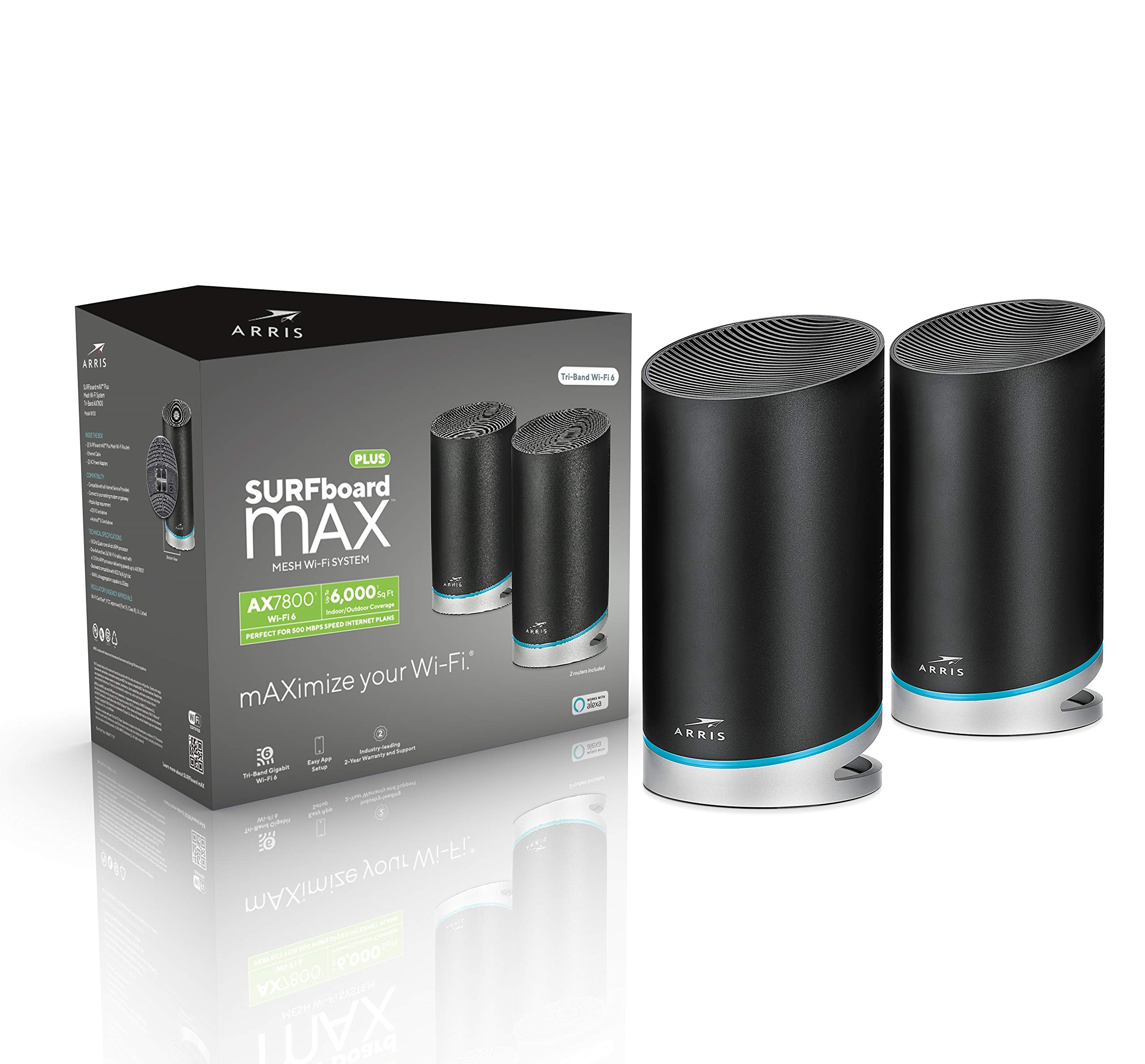 ARRIS Surfboard mAX™ Plus AX7000 Mesh Tri-Band WiFi 6 Router System. WiFi Coverage of up to 6,000 sq ft Homes. (W130)