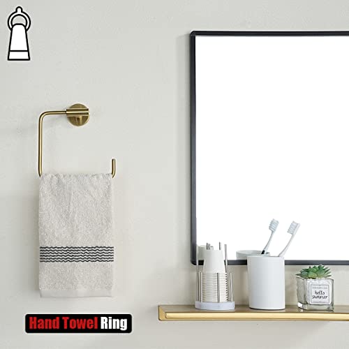 JQK Towel Ring Brushed Gold, Stainless Steel Square Ring Towel Holder for Bathroom, 6 Inch Brushed Gold Wall Mount, TR140-BG