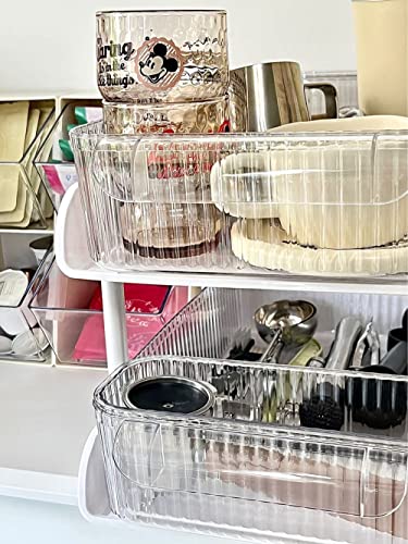 2 Tiers Under Sink Organizers And Storage, Plastic Storage Basket Drawers With Handle, White Multi-Purpose Pull Out Cabinet Organizer Shelf, Counter Organizing Tray For Kitchen, Office, Bathroom