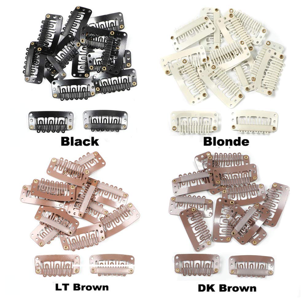 50pcs Hair Extensions Clips U-Shape Stainless Steel Snap Clips for Wigs and Hair Extensions and Hairpieces 30 Assorted Sewing Needles and 2 Rolls Thread (Blonde)