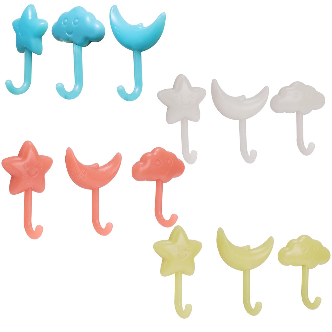 12 pcs Utility Hooks Adhesive Wall Hook Decorative Wall Hooks for Keys,Hats, Shower, Kitchen, Living Room, Office,Bar Cafe Decor -Glow in Dark Wall Hooks for Party Favors Gift (4, Multi-Color)