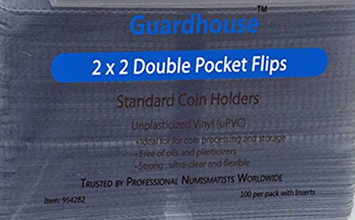 2 x 2 Double-Pocket Unplasticized Coin Flips Pack of 200 with Paper Inserts Guardhouse