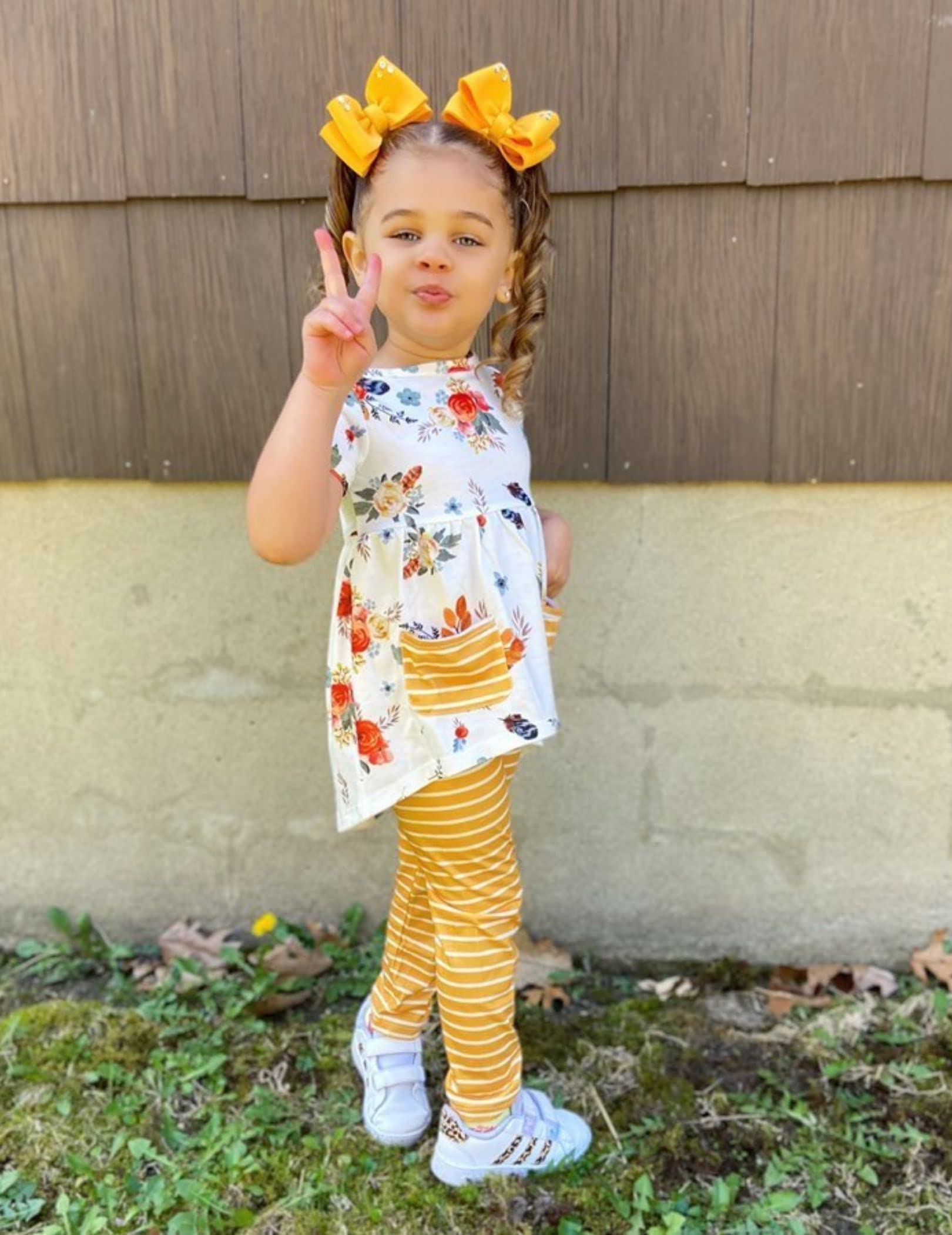 Arshiner Little Girls Outfits Floral Hi-Lo Tops+Pants Sets Short SLeeve 2pcs Pants Sets with Pockets