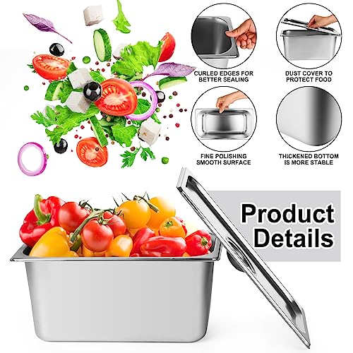 8 Packs Stainless Steel Hotel Pans 1/3 Size x 6" Deep Steam Table Pan with Lids Commercial Food Storage Containers Stackable Metal Steamer Pan Anti-Jam Hotel Pan Restaurant Warm Pans for Buffet Party