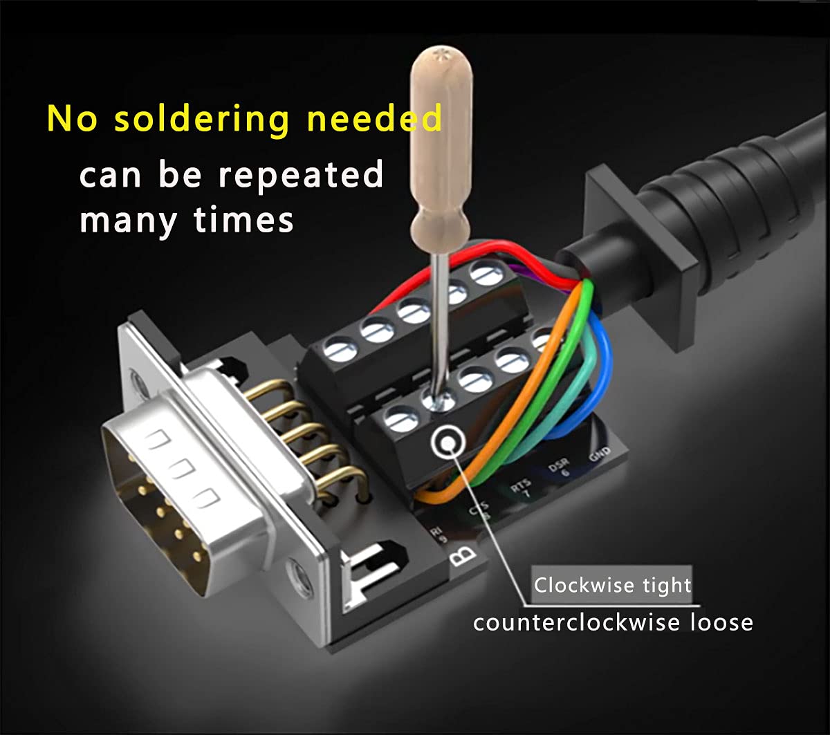 JUXINICE 2Packs DB9 Serial Adapters No Soldering Needed. D-SUB 9-pin RS232 RS485 Adapter to Terminal Connector Signal Module with Bolts Nuts and Screwdriver (1PCS Male+1PCS Female)