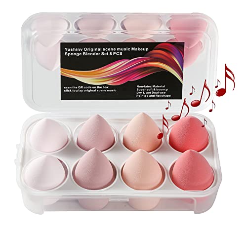 Makeup Sponge, Beauty Sponge, Makeup Blender Sponge 8 PCS, Original Scene Music(Music Type :Kawaii Bass),Dry and Wet Use, Makeup Sponges for Foundation, Makeup Blender Sponge Set with Gift Box