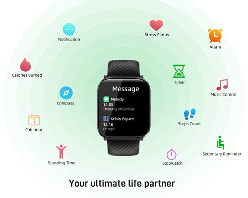 Smart Watch for iPhone Compatible Android Samsung, Fitness Tracker with Heart Rate Sleep Blood Oxygen Monitor Step Counter, IP68 Waterproof for Men Women Touch Screen Black