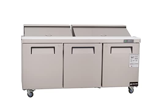 Aceland ASR-72B Sandwich Salad Prep Table 3 Door 72" Stainless Steel Counter Fan Cooling Refrigerator with pans-72Inches for Restaurant, Bar, Shop, Residential(Commercial Kitchen Equipment)