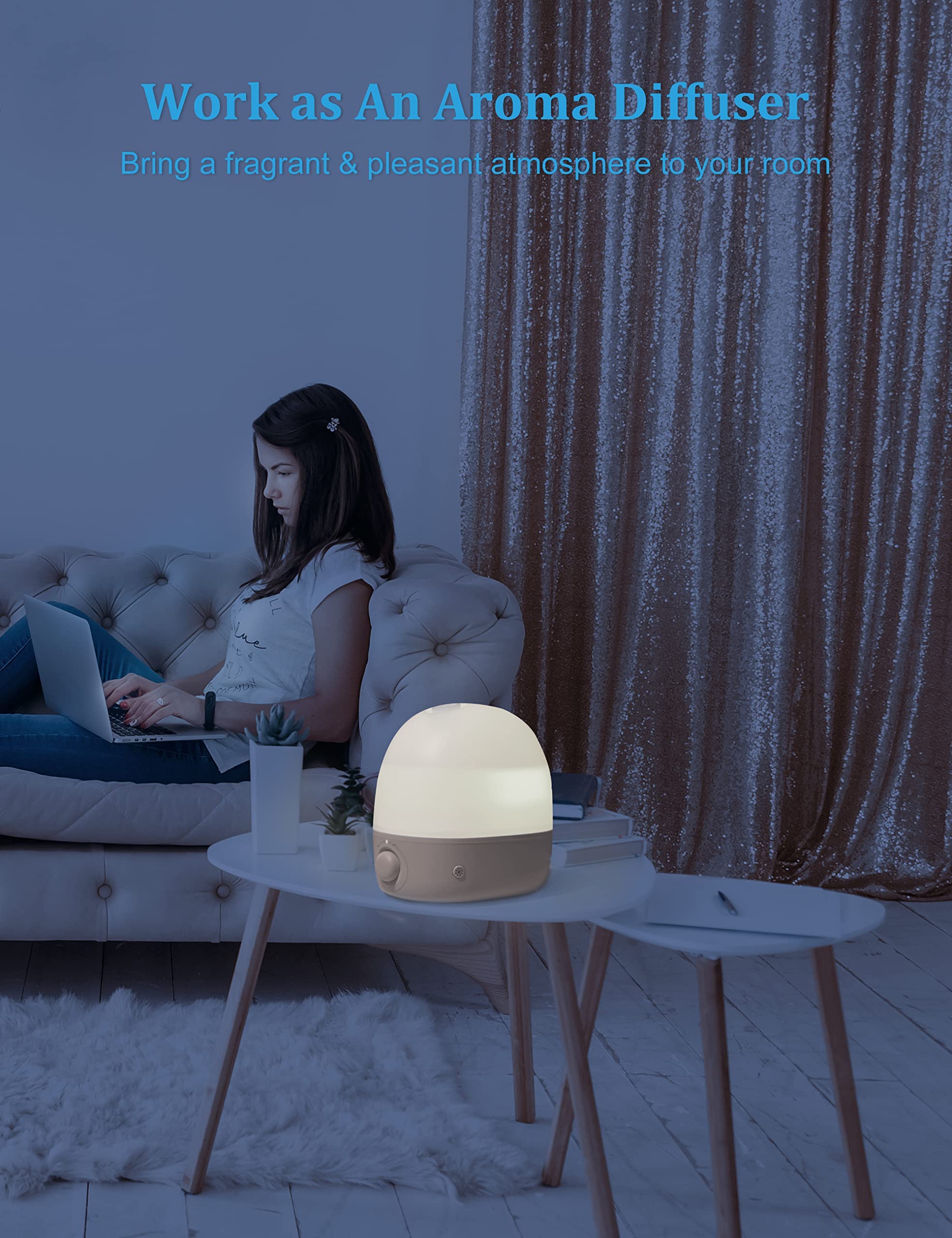 2.5 L Small Humidifiers for Bedroom Kids, Nursery, 26dB Quiet Ultrasonic Cool Mist Humidifiers for Baby, 3-IN-1 Air Humidifier with Essential Oils, Easy Clean, Night Light, Plant, Auto Shut-Off, 30H