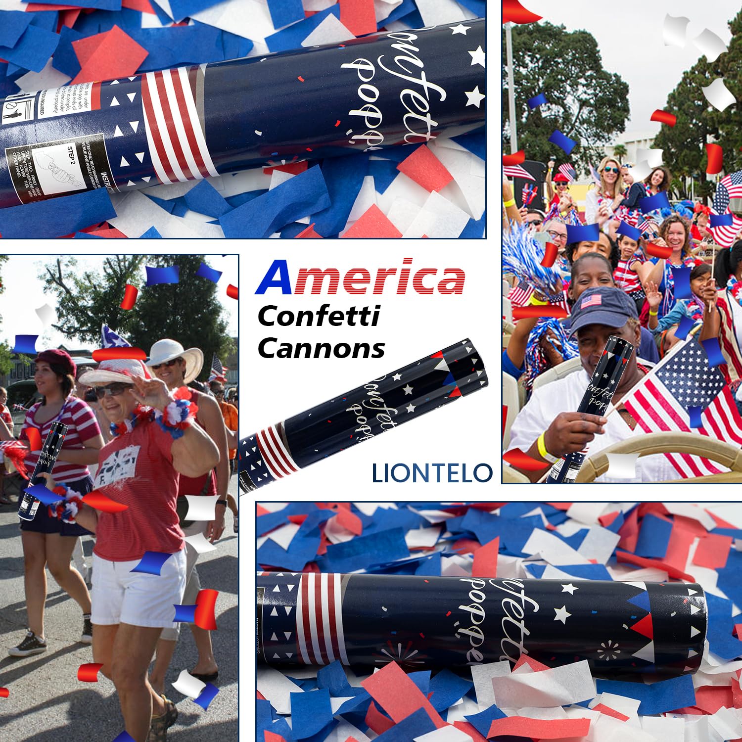 12Pack Confetti Cannon 4th of July Patriotic Confetti Poppers for July 4th Decor Party Poppers Biodegradable Red White Blue Independence Day Confetti Party Shooter for Celebration Party Decorations
