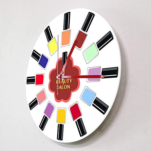 Geek Alerts Colorful Nail Polish Bottles Beauty Salon Studio Acrylic Wall Clock Nail Salon Maincure Modern Non Ticking Timepiece Watch Nail Technician Gift Store Sign (12inch)