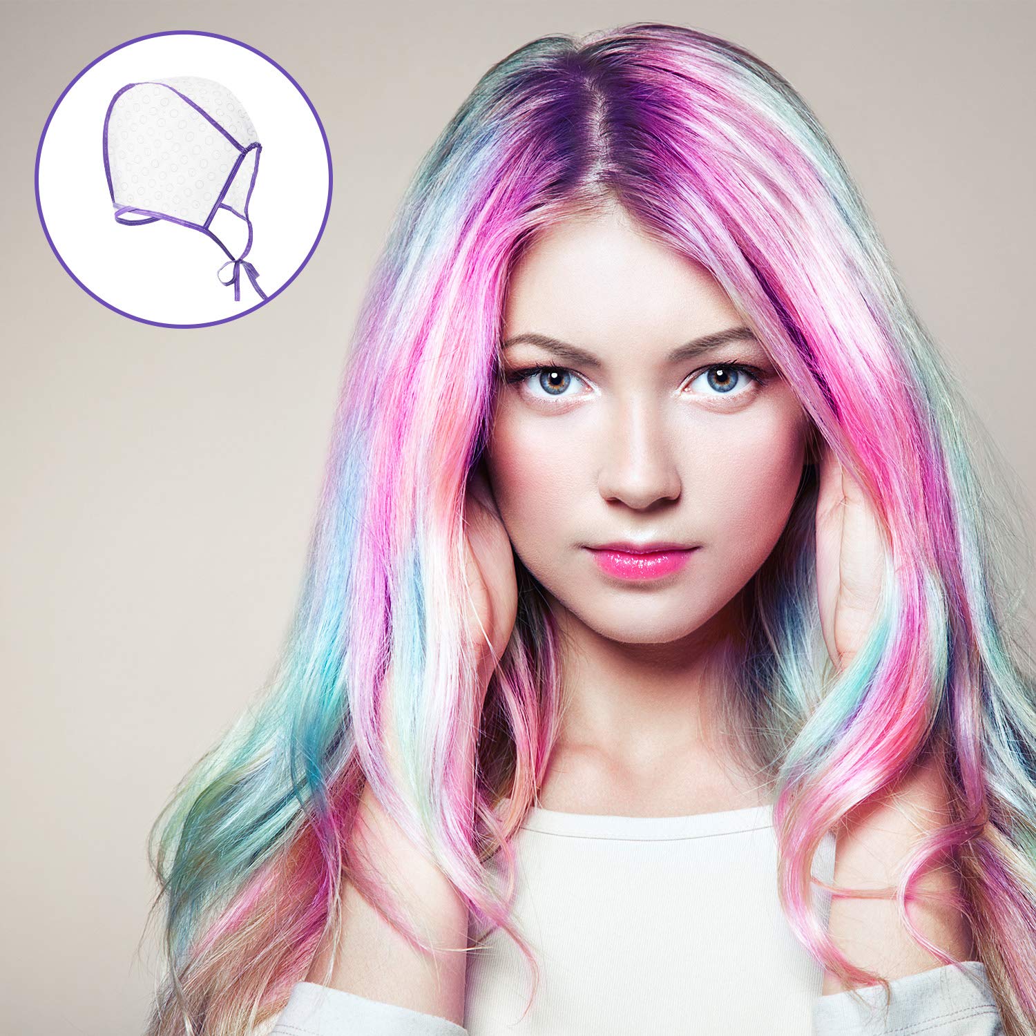 6 Pieces Hair Cap Highlighting Frosting Cap Highlight for Dye Color with Plastic Hooks Hair Coloring Salon Hairdressing Tool Kit Supplies(Purple)