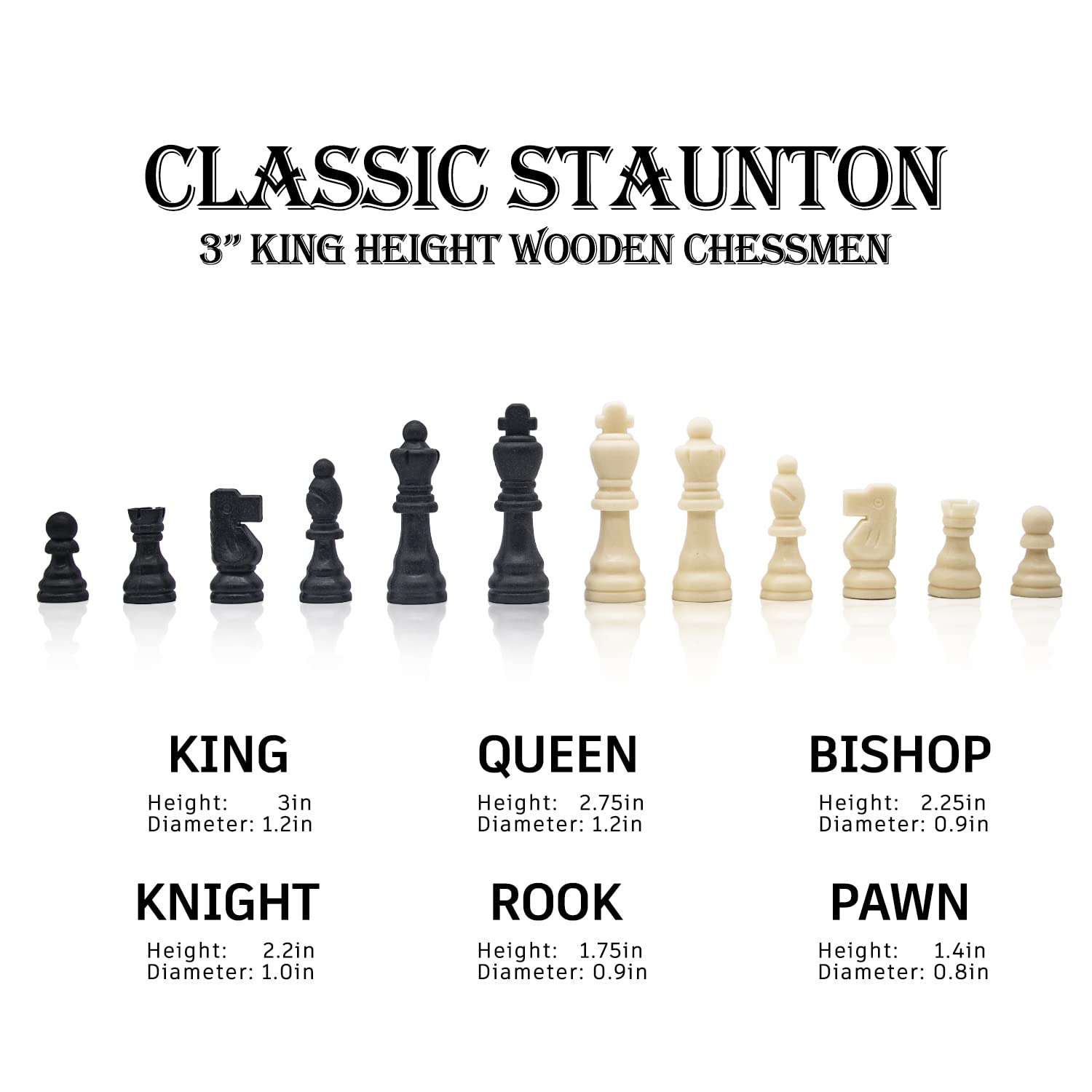 15" Classic Staunton Wooden Chess&Checkers Set with Folding Chess Board Chess&Checkers Pieces 2 Extra Queens,3 in 1 Board Games Includes Chess Checkers Backgammon