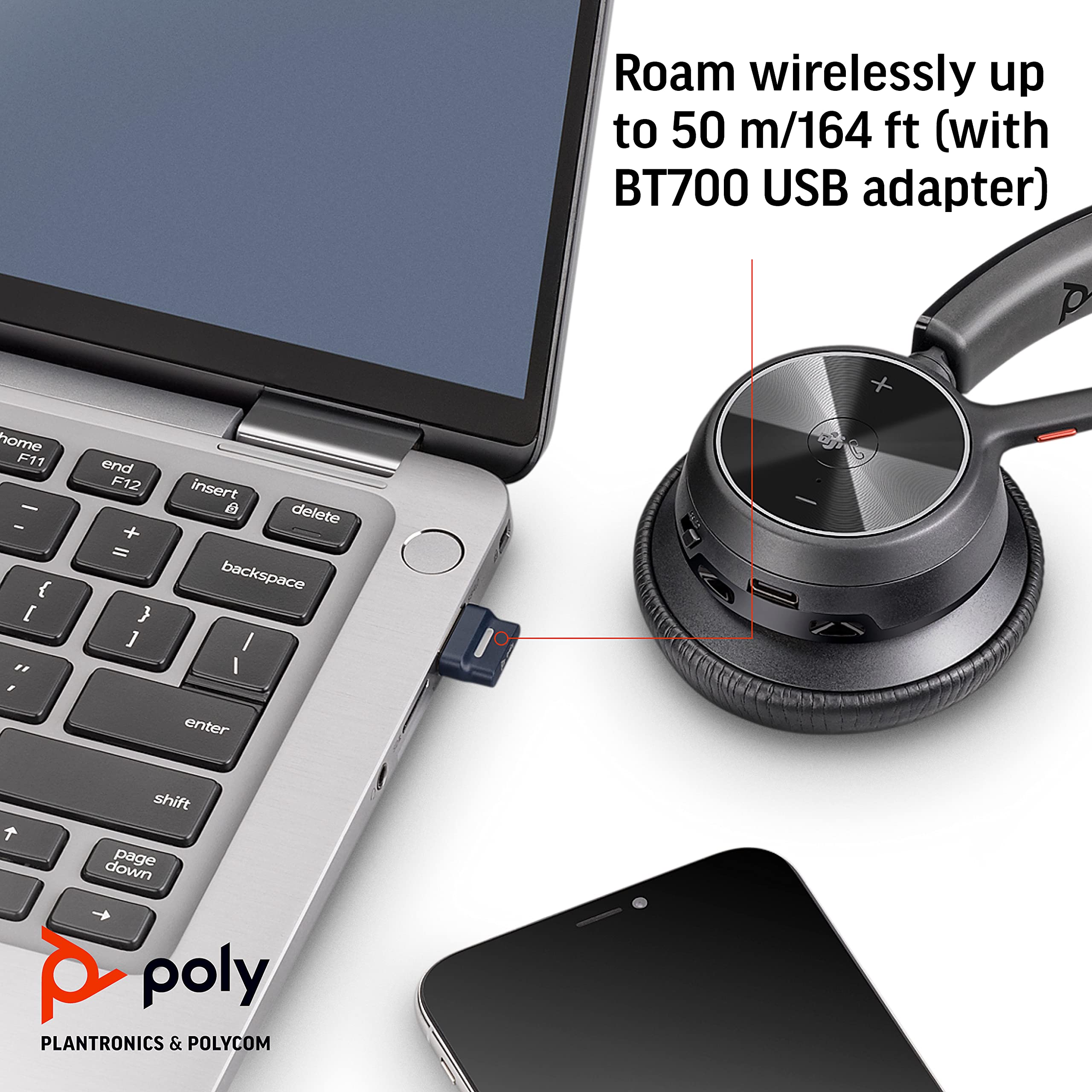 Poly - Voyager 4310 UC Wireless Headset + Charge Stand (Plantronics) - Single-Ear Headset- Connect to PC/Mac via USB-C Bluetooth Adapter, Cell Phone via Bluetooth-Works w/Teams (Certified), Zoom&More