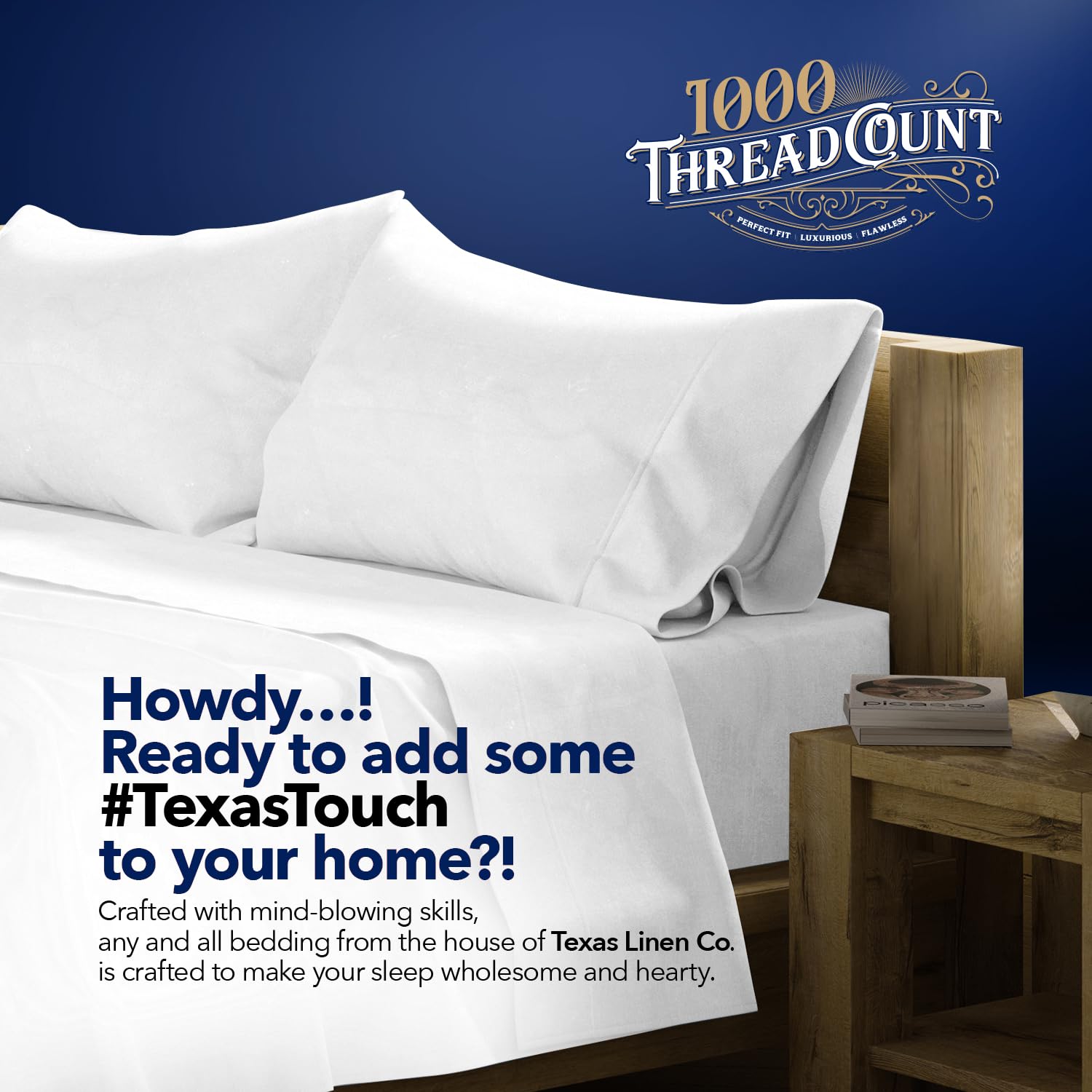 1000-Thread-Count 100% Pure Cotton Bed Sheets - 4 Pc Cal King Size Light Blue Sheet Set, Single Ply Long Staple Combed Cotton Yarns, Best Luxury Sateen Weave, Fits Mattress Upto 16'' Deep Pocket