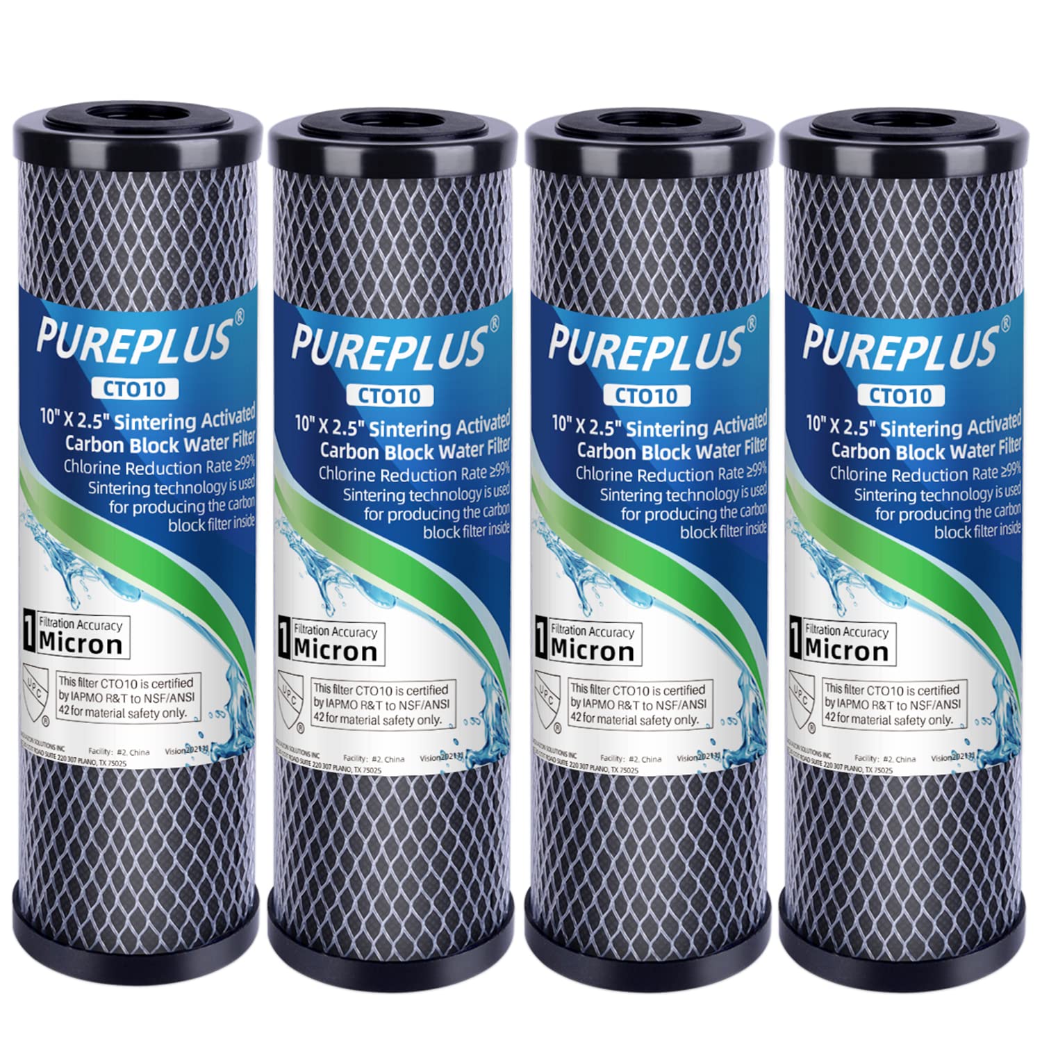 10" x 2.5" Whole House String Wound Sediment & 1 Micron CTO Carbon Water Water Filter Cartridge Replacement for Any 10 inch RO Unit, Countertop Filter System, Culligan P5, Dupont WFPFC8002, 4Combo