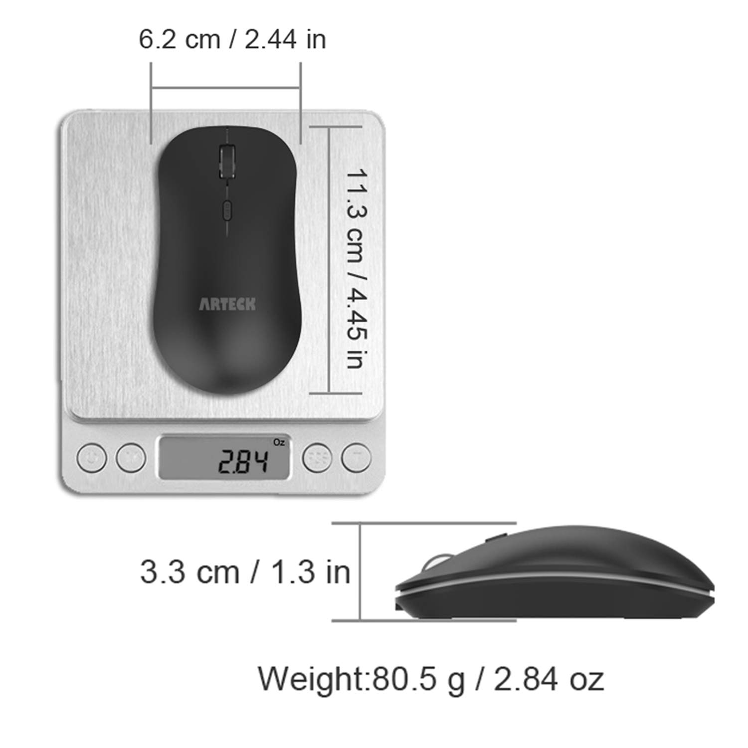 Arteck 2.4G Wireless Mouse with Nano USB Receiver Ergonomic Design Silent Clicking for Computer/Desktop/PC/Laptop and Windows 10/8/7 Build in Rechargeable Battery (Black)