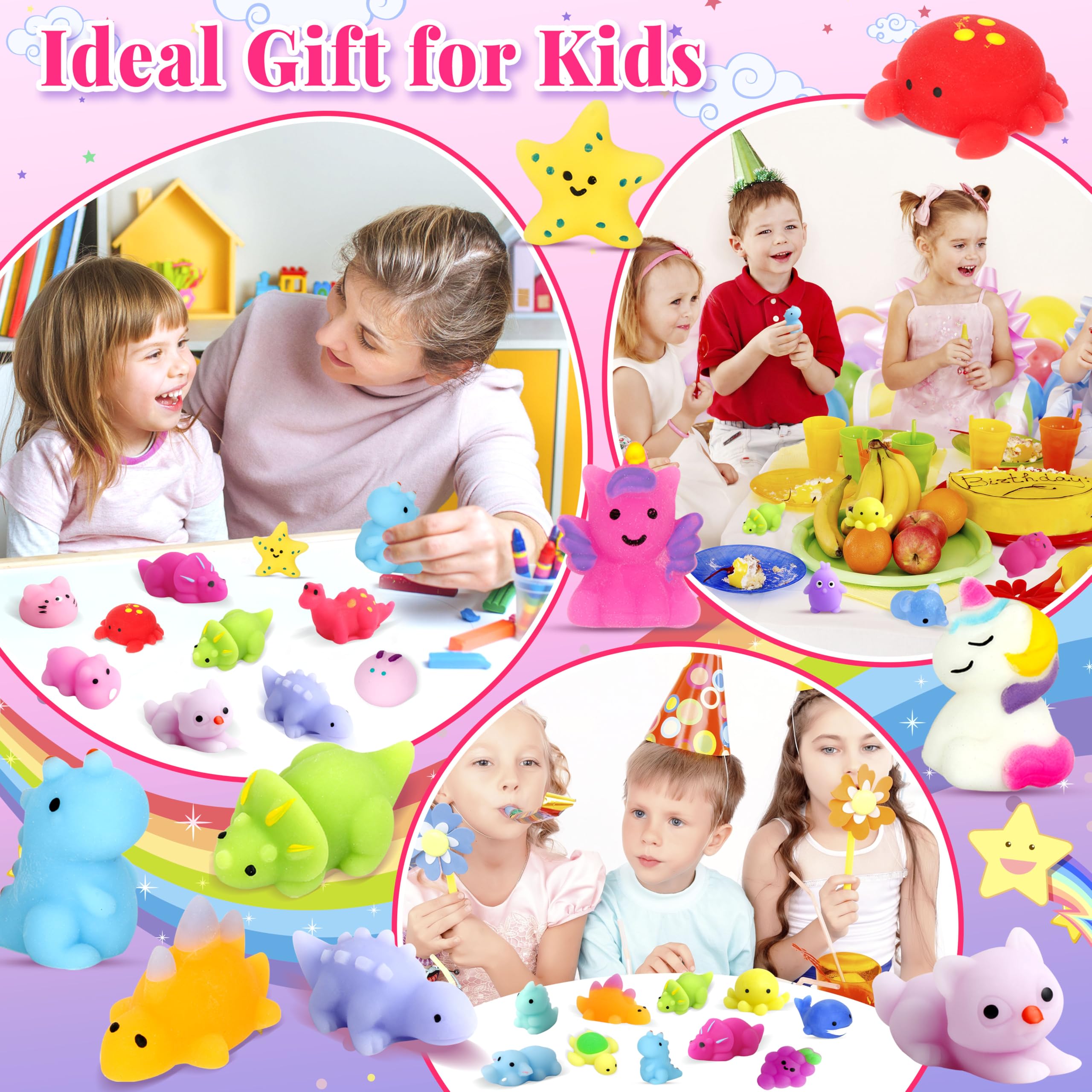 150 Pack Mochi Squishy Toys Kawaii Squishies Stress Relief Toys Pack for Kids Boys Girs Party Favors Bulk Easter Egg Fillers Easter Hunt Basket Pinata Stuffers