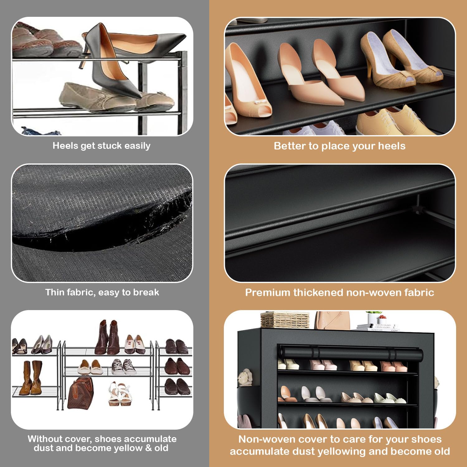 10 Tiers Large Shoe Rack with Covers- Large Capacity 40-50Pairs Shoes Rack Storage Organizer Closed Tall Shoe Rack Organizer with Covers for Closet Entryway Garage, Stackable Tall Shoe Shelf Storage