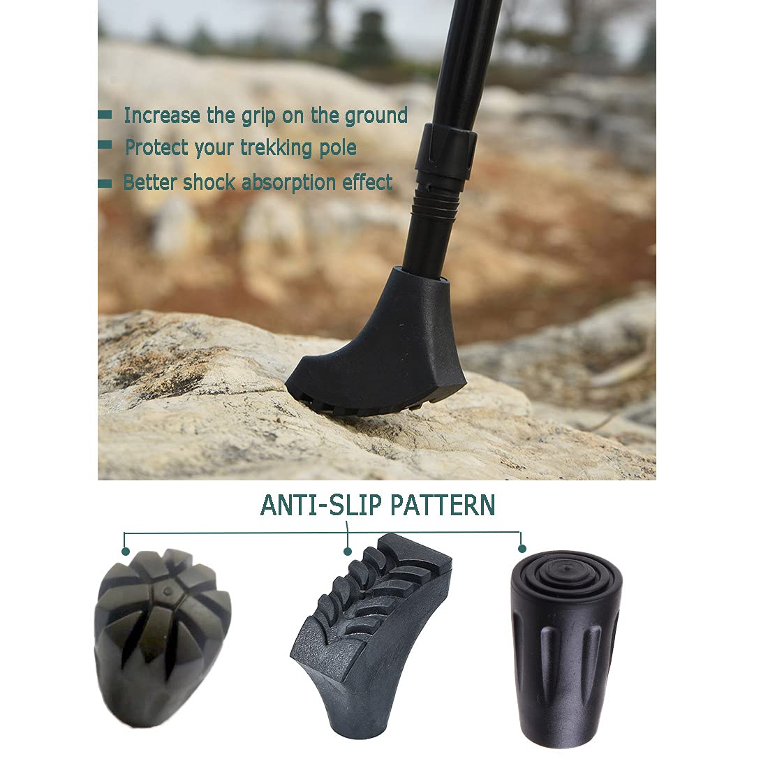 12 Pieces Trekking Poles Rubber Tips Replacement Pole Tip Protectors Fits Most Standard Walking Hiking Sticks Shock Absorbing, Adds Grip, and Traction